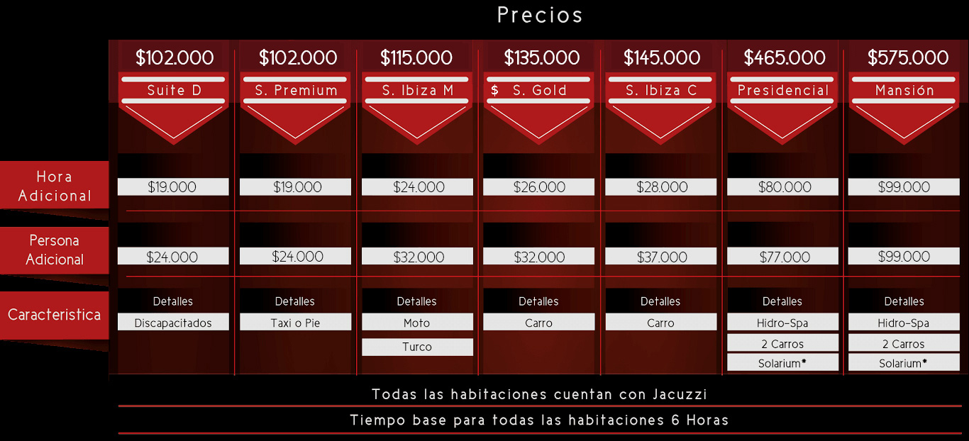 Ibiza Motel Lounge Medellín » Tarifas